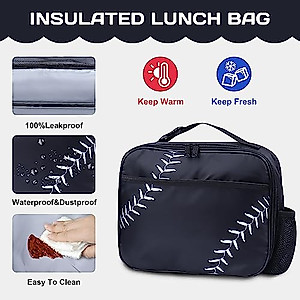 NHBTGSF Baseball Backpack for Boys,Kids Baseball Backpack for School,17inch Backpack Set with Lunch Bag and Keychain Black