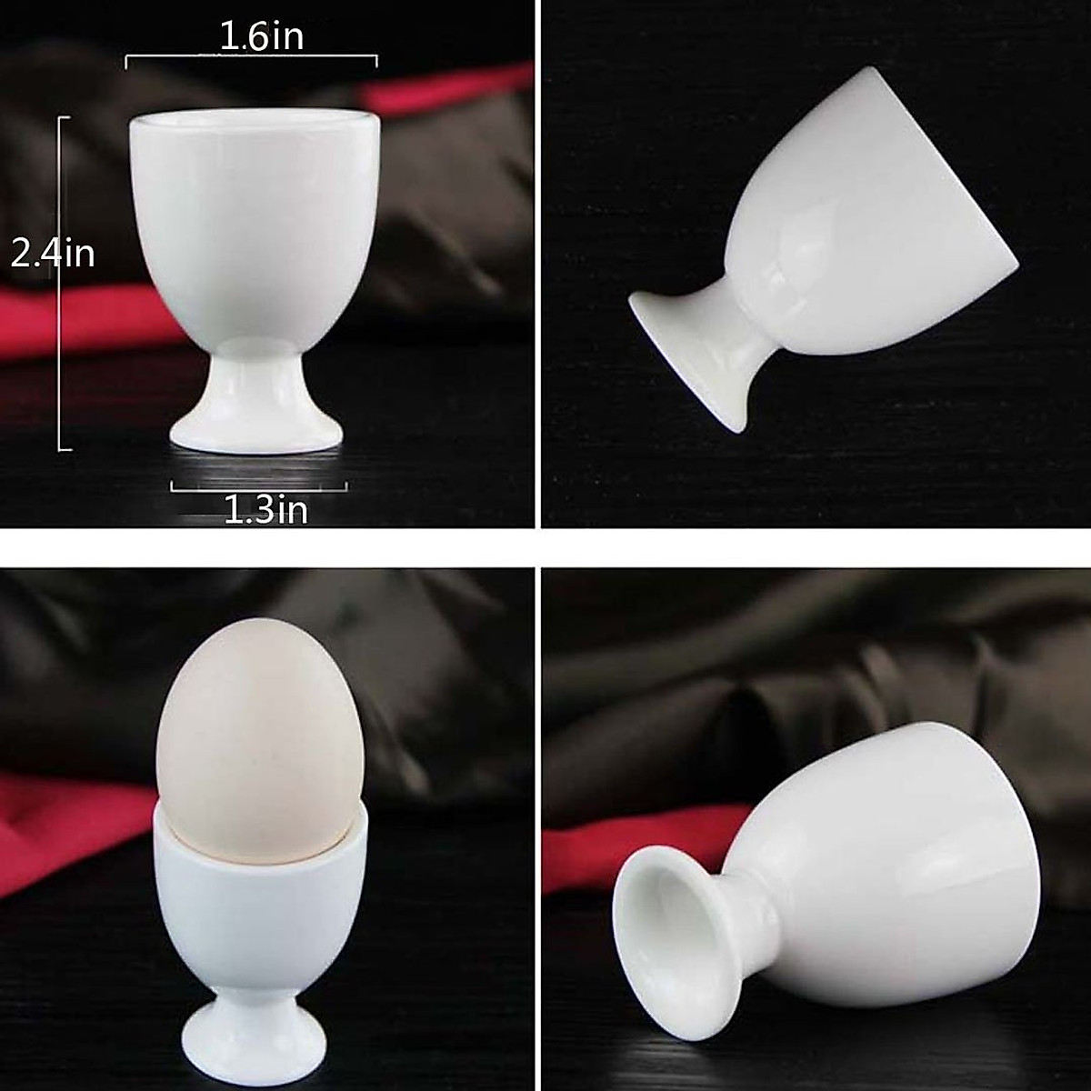 Goclothod Egg Cups, Set of 4 White Porcelain Egg Cup Serving Boiled Egg Holders