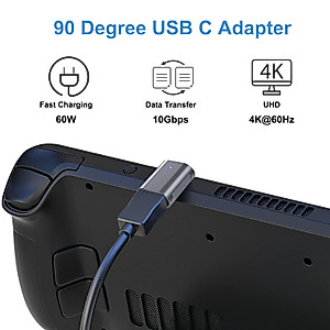 Jadebones Right Angle USB C Adapter (2-Pack), Up and Down 90 Degree Type C Male to Female 10Gbps PD 60W Fast Charge Connector for Steam Deck,Switch,Quest,MacBook,Laptop,Tablet,Phone (Grey)