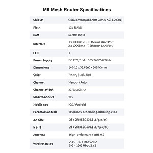 Mercku M6 Wi-Fi 6 Router for Wireless Internet Mesh Wi-Fi System 1 Pack up to 3,000 Sq.Ft. Can Add More Units to Form a Mesh Wi-Fi System, Dual-Band Gigabit Router, App Control, AX1800, Cosmo Black