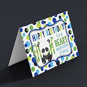 BEARY Awesome Friend Panda Bear Themed Birthday Pun Themed Single All Occasion Blank Birthday Card To Send To Friends & Family, 4"x 6" (when folded) Fill In Greeting