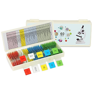 Microscope Slides for Kids Ages 8+, 60 Prepared Microscope Slides with Specimens of Animals Plants Microbe Cells and Histology Anatomy, Customized Prepared Slides for 3rd-8th Grade Kids Students
