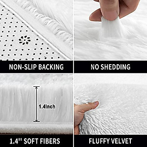 RUGTUDER Soft Area Rugs for Bedroom, 4x6 Feet, Fluffy Rug, Shag Carpet for Living Room Decor, Fuzzy Rug for Kids Baby Nursery Room, Furry Throw Rug for Girls Boys Dorm Room, Anti-Slip Rug, White
