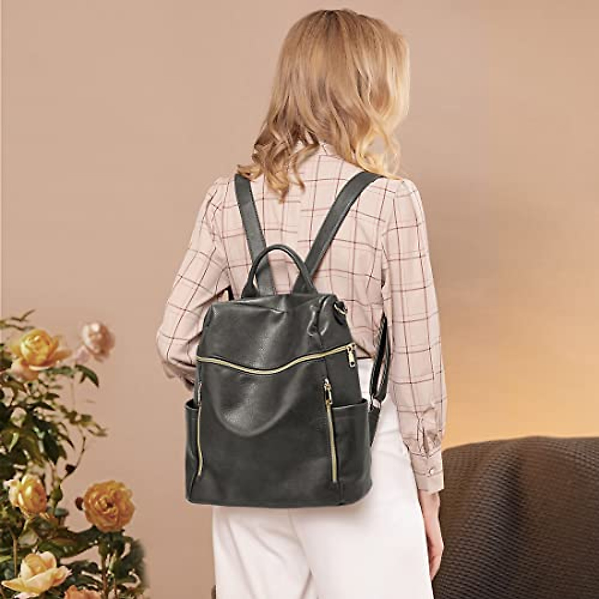 Makes Backpack Purse for Women, PU Leather Travel Satchel Handbag, Convertible Design Bag with Purse, 2 Piece(Black)