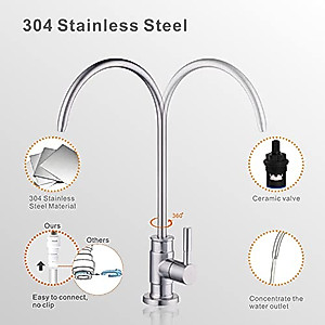 Drinking Water Faucet Brushed Nickel,Wellup Reverse Osmosis Faucet for Non Air Gap RO Water Filtration System, Lead-Free Stainless Steel Kitchen Water Filter RO Faucet for Kitchen Bar Sink…