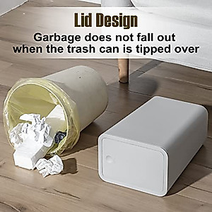 TrashAid Bathroom Trash Can with Lid,2.6 Gallon / 10 Liter Small Garbage Can with Press Top Lid,Plastic Wastebasket with Pop-up Lid for Toilet,Office,Bedroom,Living Room,Grey (AMZUSIJS01GRY040012)