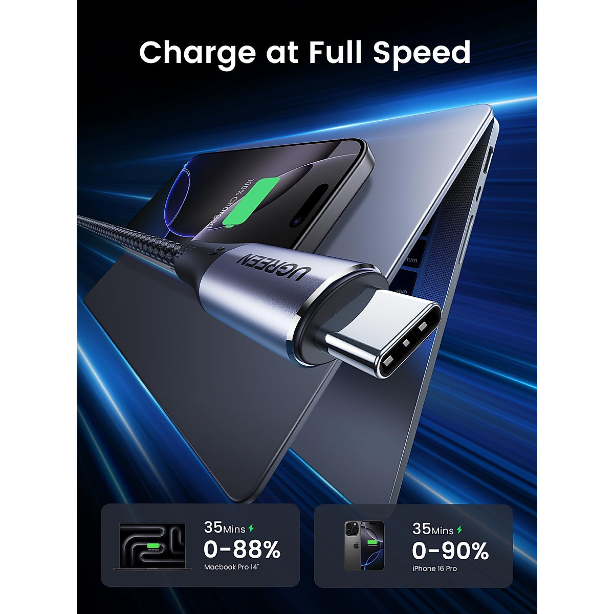 UGREEN USB C to USB C 3.2 Gen 2 Cable, 4K Video Monitor Display USB C Cable 10Gbps Data Transfer, 240W PD Fast Charging for iPhone 16/15, Samsung Galaxy S24/S23, MacBook Pro, iPad Pro, Dell XPS, 3.3FT