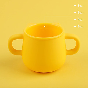 BLUE GINKGO Silicone Toddler Cups - Open Cup for Baby with Handles | Made in Korea | 8oz Training Open Cups for Toddlers 1-3 (Yellow)