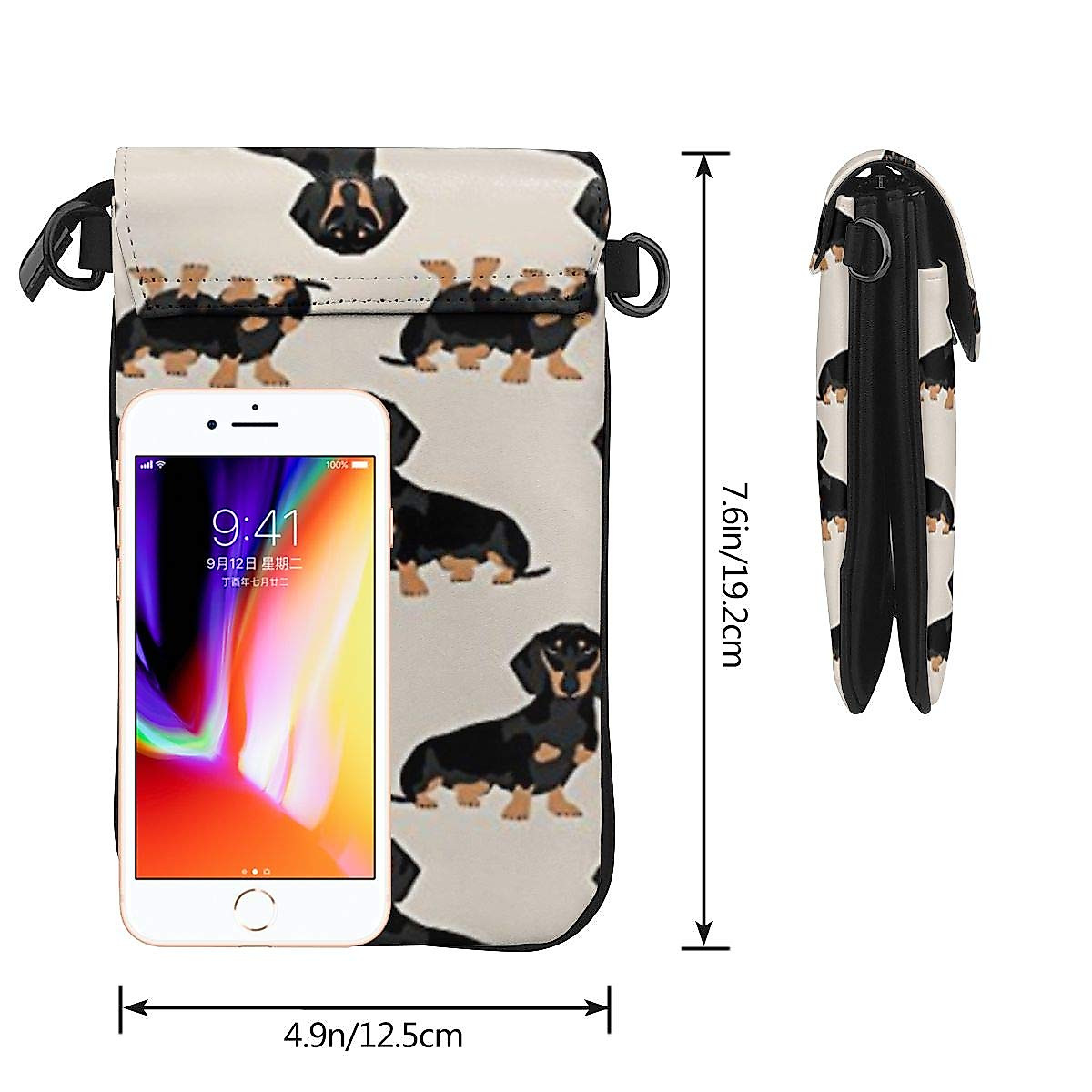 Women Men Girls Boys Wiener Dog Fabric Doxie Dachshund Weiner Dog Pet Dogs Small Crossbody Purse Cell Phone Pouch Mini Tote Shoulder Bag For Travel Work Shopping Walking Dating Outdoor