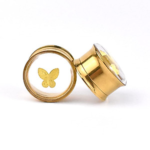 Jboyanpei 6Pcs/3pair Cute Butterfly Ear Gauges Plugs Stretching Kit Tunnels Stainless Steel Screw on Double Flared Expander Size 10mm