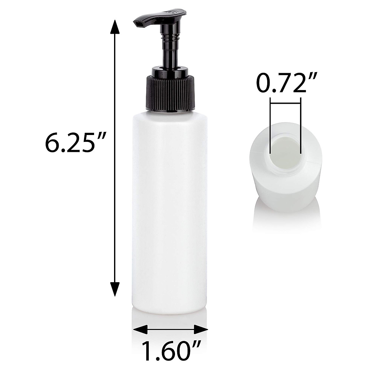 4 oz / 120 ml White Plastic HDPE Refillable Cylinder Squeeze Bottle with Black Lotion Pump (6 Pack)