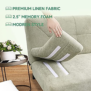 Opoiar Futon Sofa Bed, Modern Convertible Armrests Sleeper Couch with 2 Cup Holders,Loveseats Couch for Compact Space,Studio,Apartment,Office,Living Room,Bed Room,Sage Grey (800LBS)