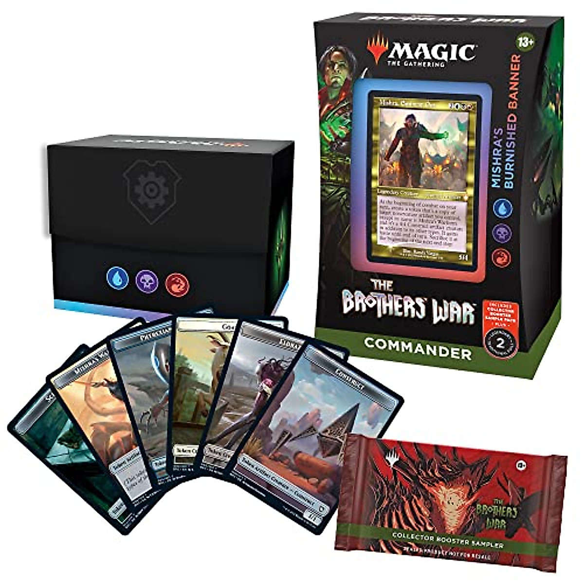 Magic: The Gathering The Brothers’ War Retro-Frame Commander Deck - Mishra’s Burnished Banner (Blue-Black-Red) + Collector Booster Sample Pack