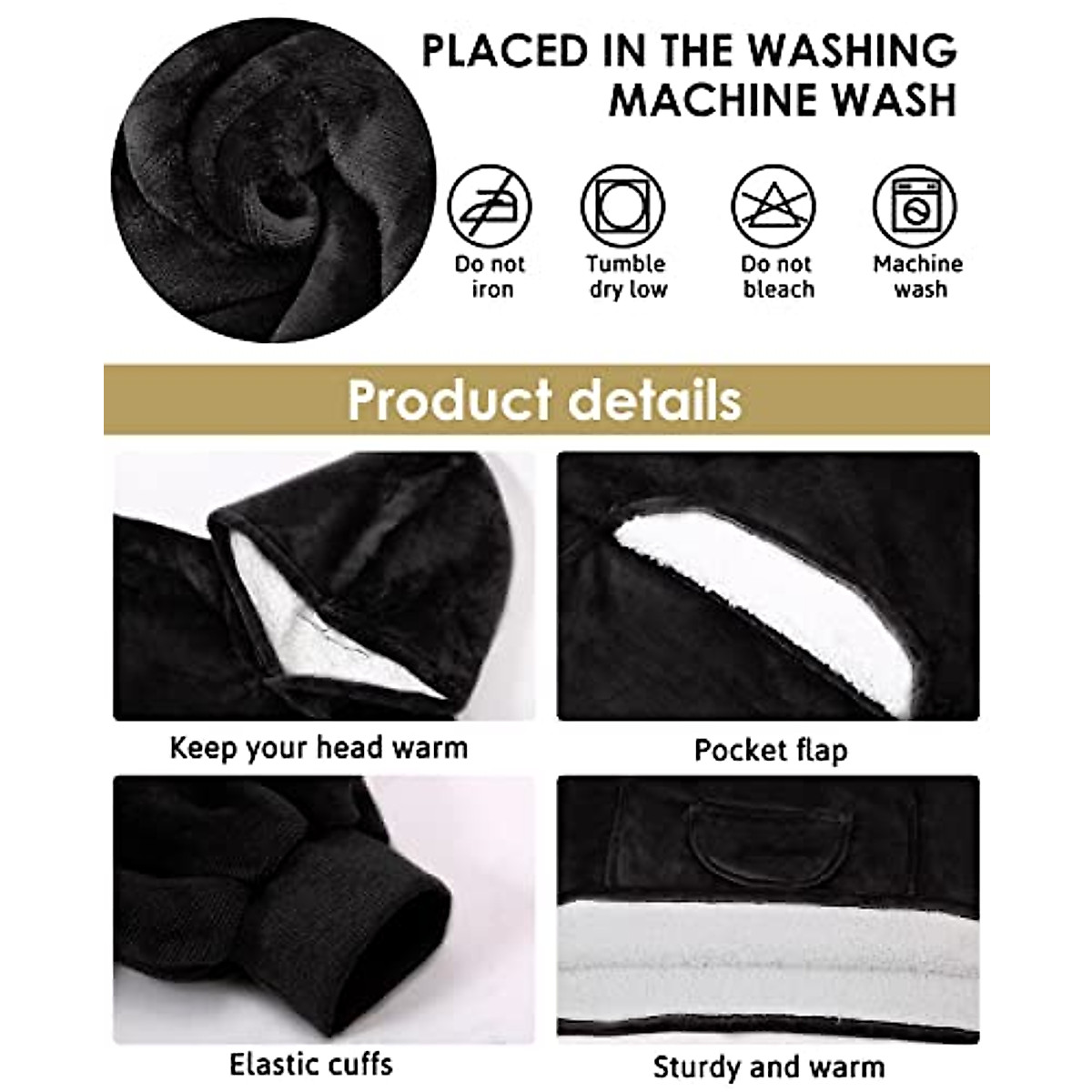 Blanket Hoodie Oversize Huge Hooded Blanket Sweatshirt with Deep Pockets and Elastic Sleeves, Women's Men's Fleece Lamb Fleece Soft Warm Comfortable Blanket Jacket Sweater Gift Adult Youth One Size