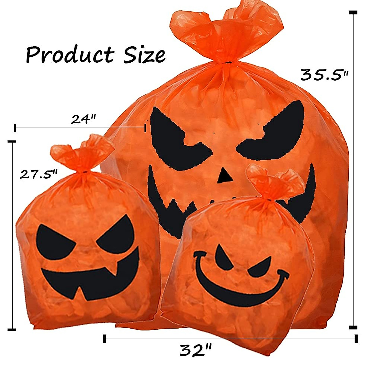 Halloween Pumpkin Leaf Bags Decoration(pack of 12)-Thicken Pumpkin Trash Bags for Leaves-3 pumpkin expressions(4 large 8 small) -Pumpkin Lawn Bags with Twist Ties.
