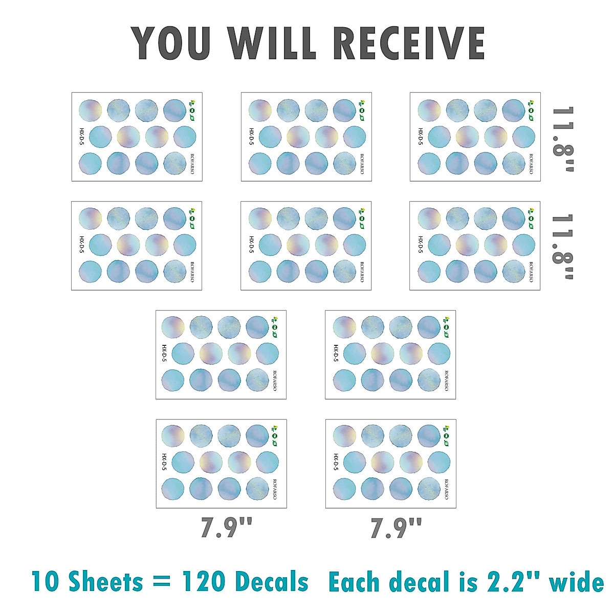 ROFARSO 120 Decals 2.2'' Ice Blue Polka Dots Wall Decals Stickers DIY Removable Peel & Stick Wall Art Decorations Home Decor for Nursery Bedroom Living Room Playing Room