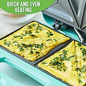 GreenLife Pro Electric Panini Press Grill and Sandwich Maker, Healthy Ceramic Nonstick Plates, Easy Indicator Light, PFAS-Free, Turquoise