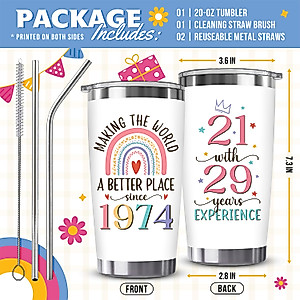 ZAGKOO 50th Birthday Gifts for Her, Women 1974-50th Birthday Decorations, Cool 50 Year Old Gifts, Making World Better Since 1974 - Funny Happy Turning 50 Gifts for Sister, Friend - 20oz Tumbler Cup