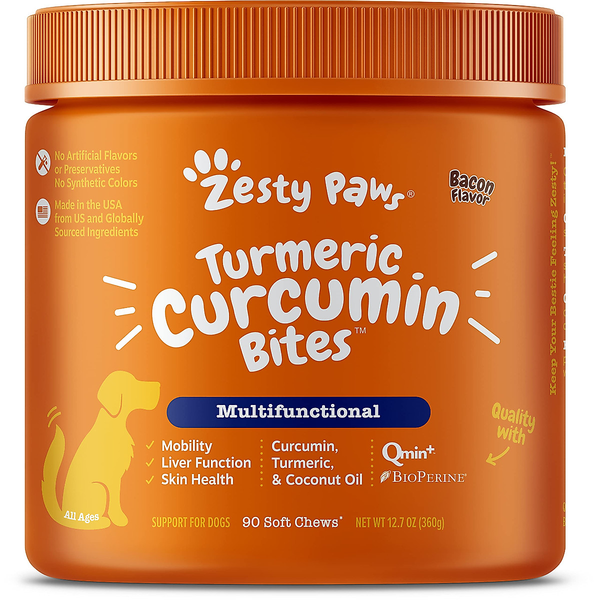 Zesty Paws Glucosamine for Dogs - Hip & Joint Health Soft Chews with Chondroitin & MSM + Turmeric Curcumin for Dogs - with 95% Curcuminoids for Hip & Joint