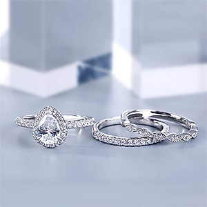 Jeulia Halo Pear Cut Ring Set CZ Heart Shape Engagement Ring for Women Sterling Silver White Diamond Bridal Set Promise Anniversary Rings with Jewelry Gift Box (7)