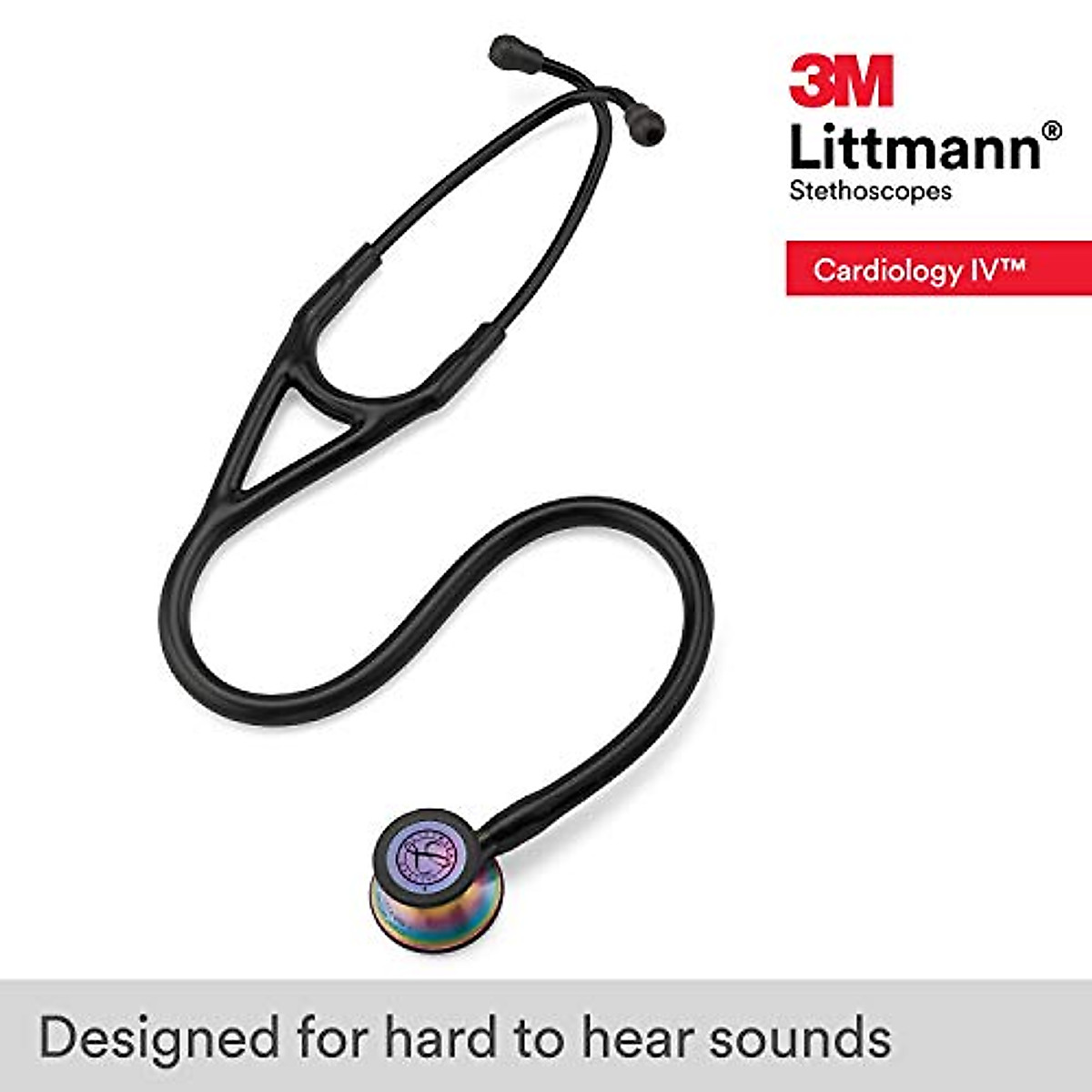 3M Littmann Cardiology IV Diagnostic Stethoscope, Rainbow-Finish Chest Piece, Black Tube, Stem and Headset, 27 Inch, 6165