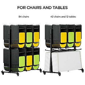 Folding Chair Rack Folding Chair Cart with Capacity 84 Folding Chair Storage Rack 360° Rubber Locking Wheels Weatherproof Cover Mobile Chair Dolly for Stackable Chairs Folding Tables and Chairs