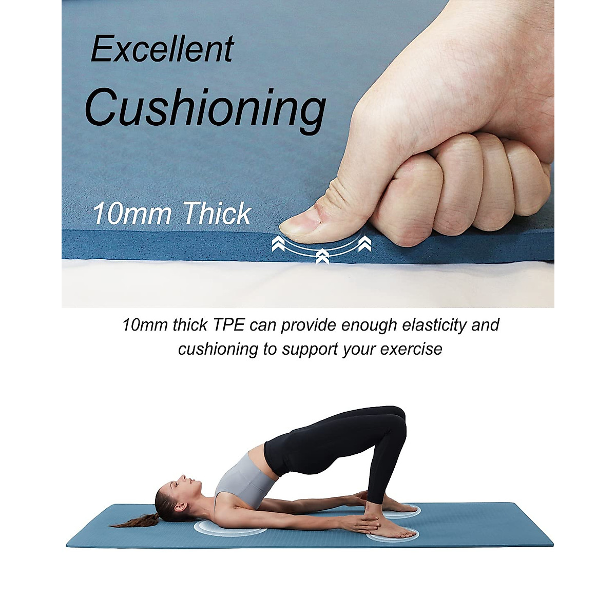 YR Yoga Mat Non Slip Exercise Mat Large 76"x35" 10mm Extra Thick Workout Mats for Women Men, Eco TPE Yoga Mats with Bag - Blue