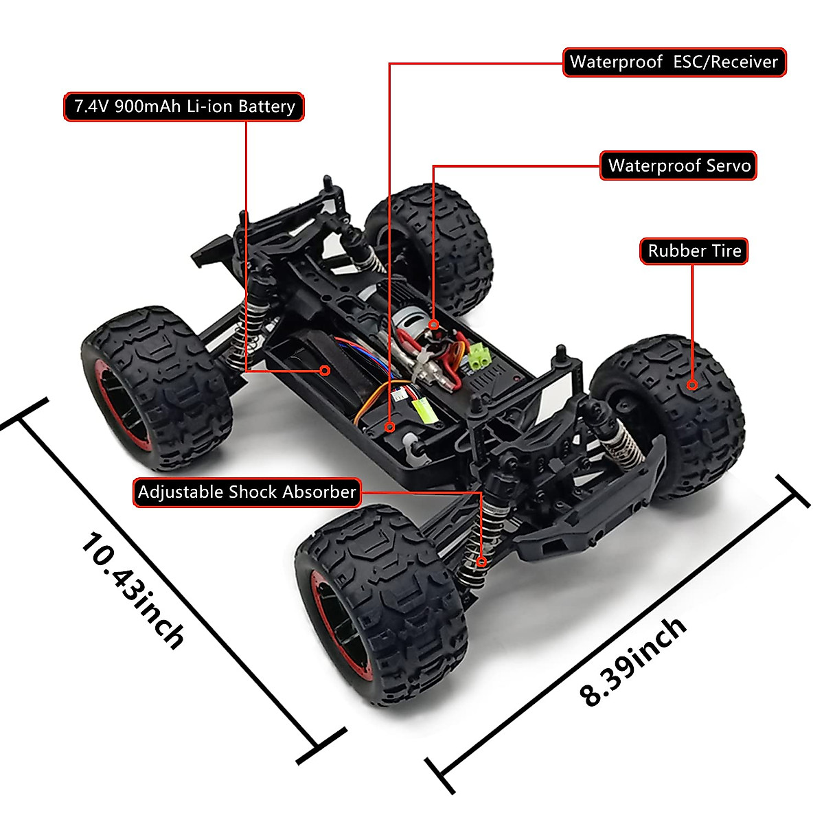 RACENT RC Car, 1:16 Scale All Terrain Monster Truck, 30MPH 4WD Off Road Fast Remote Control Car, 2.4Ghz High Speed Electric Vehicle with 2 Rechargeable Batteries, 40+ Min Play, Gift for Boys (785-5)