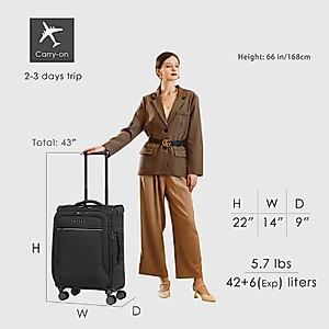 Verage Toledo Carry On Luggage Softside Expandable Suitcase with Spinner Wheel (20-Inch, Black)