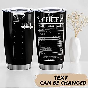 wowcugi Personalized Chef Gifts For Women Men Chef Tumbler 20oz 30oz Chefs Nutrition Facts Stainless Steel Insulated Tumblers Coffee Travel Mug With Lid