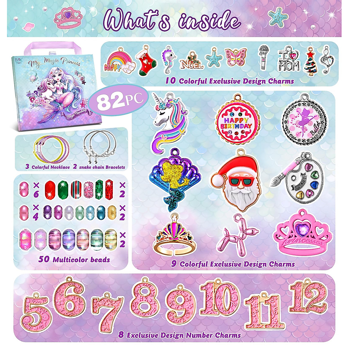Girls Charm Bracelet Making Kit: Mermaid Jewelry Supplies Make Set Charm Bracelets Kits DIY Art Craft Set Girl Toys Age 5 6 7 8 9 10 11 12 Year Old Girl Little Children Creative Birthday Gifts for Kid