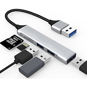 USB 3.0 Hub Multiport Adapter, 5-in-1 (15cm) Extension Long Cable Cord Multiport Expander Adapter with 3 USB Ports and SD/TF Card Reader for Desktop Computer PC/Laptop/Chromebook/iMac/MacBook(Black)