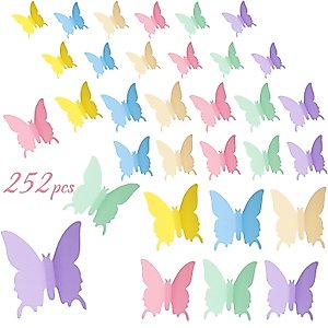 252 pcs 3D Butterfly Wall Decals Butterfly Removable Mural Stickers 3 Sizes 6 Colors Wall Decor Room Mural Kids Bedroom Decoration Wall Art Crafts for Home Bedroom Decoration