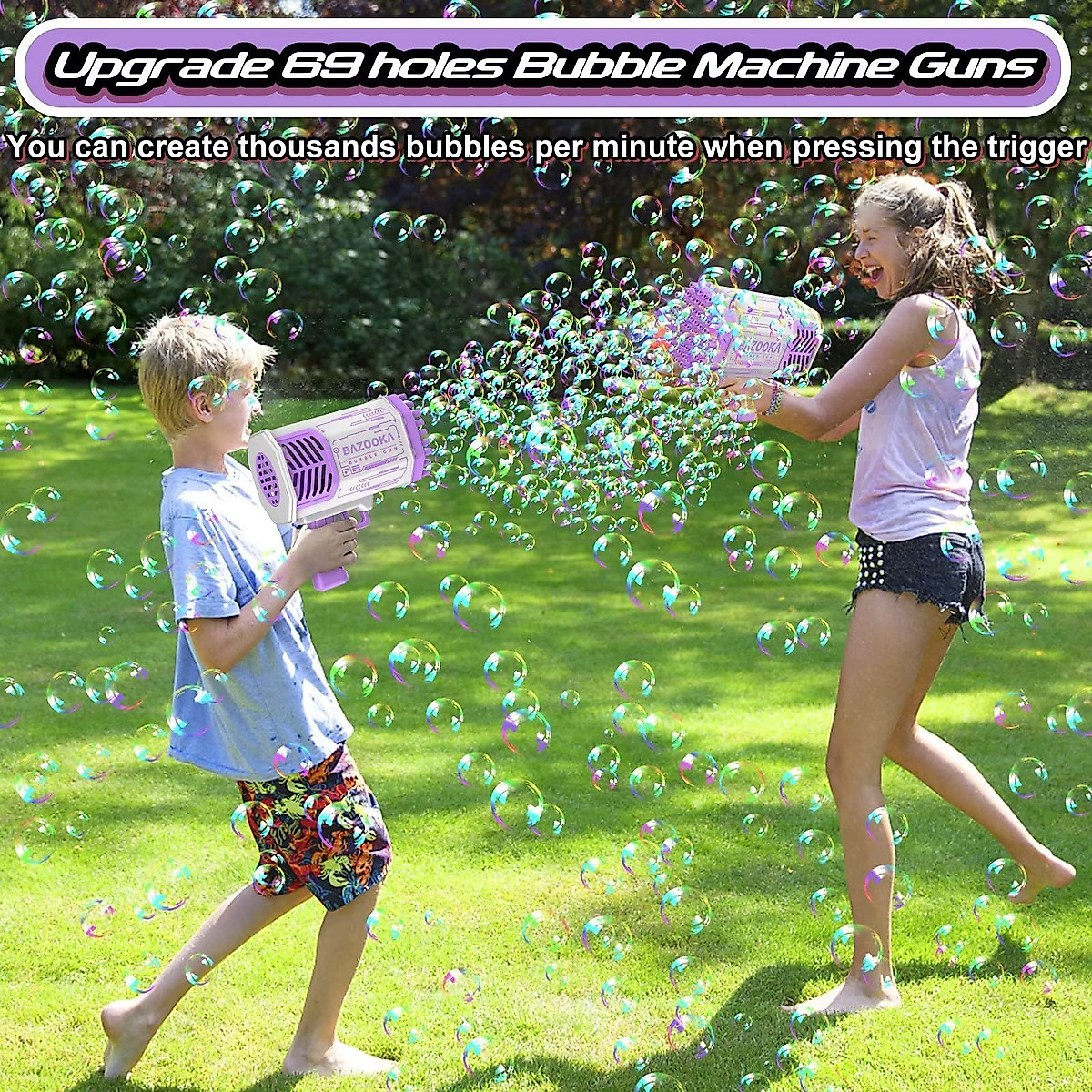Bubble Machine Gun, 69 Holes Bubbles Gun Kids Toys for Boys Girls Age 3 4 5 6 7 8 9 10 11 12 Year Old, Summer Outdoor Toy Birthday Wedding Party Favors Gifts