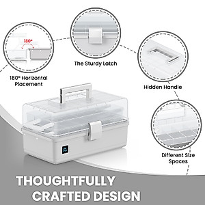 ARJudy 13in Craft Organizers and Storage, 3-Layers Folding Clear Plastic Craft Organizer, Portable Craft Tool Box, Multipurpose Craft Box Organizer for Medicine, Sewing Organizer, Nail, Art Supplies