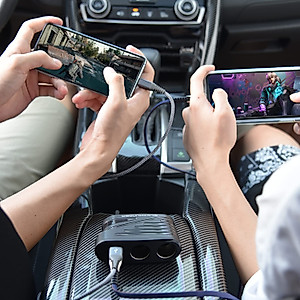 ELCTHUNDER Quick Charge 3.0 Cigarette Lighter Splitter, 2-Socket Car Charger with 27 Inches Extension Cable, 120W 12V/24V Car Charge Splitter with PD 20W Type-C Port for Phone GPS Dashcam