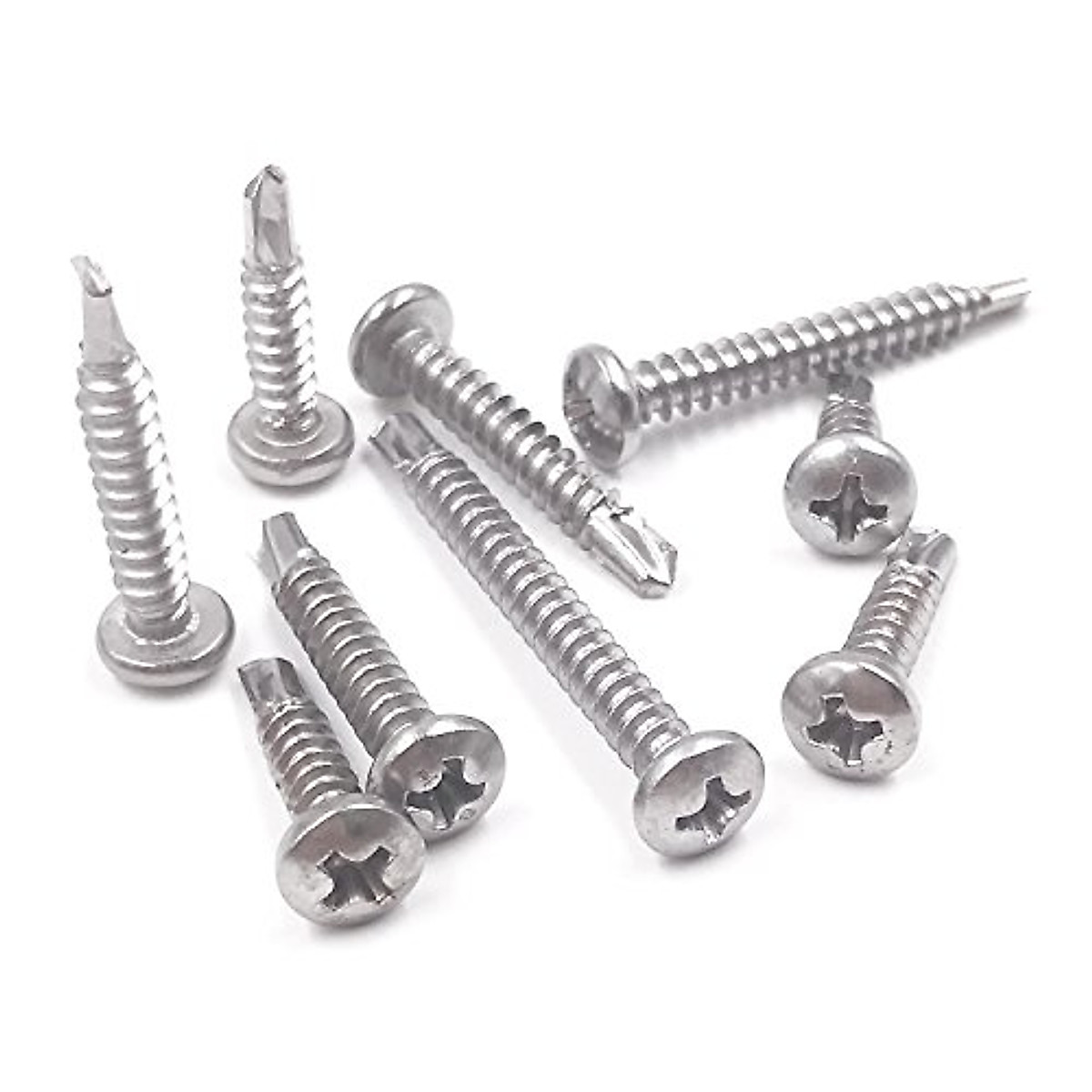 Comdox 410 Stainless Steel Self Drilling Screws Kit Set, Pan Head Phillips Sheet Metal Tek Screws Assortment Kit, Modified Truss Head, 8-18 Thread Size, 5/8" to 1-1/2" Length (Pack of 200)