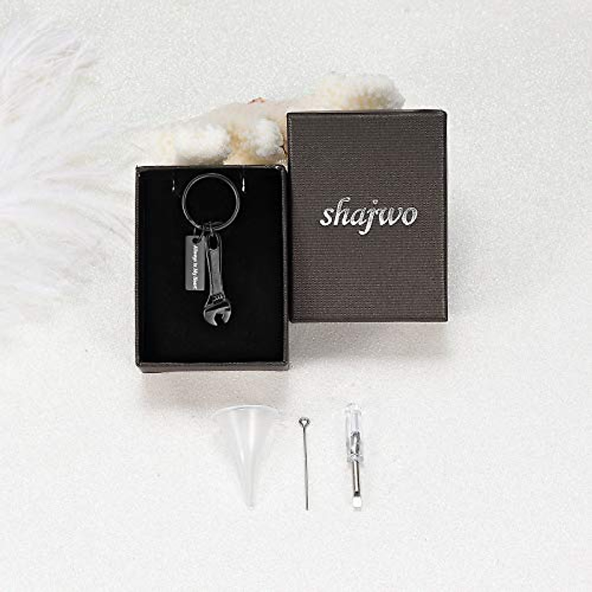 shajwo Cremation Jewelry Wrench Urn Keychain for Ashes Memorial Keepsake Urns for Human Ashes Keyring,Keychain-Black（1.25“0.39”）