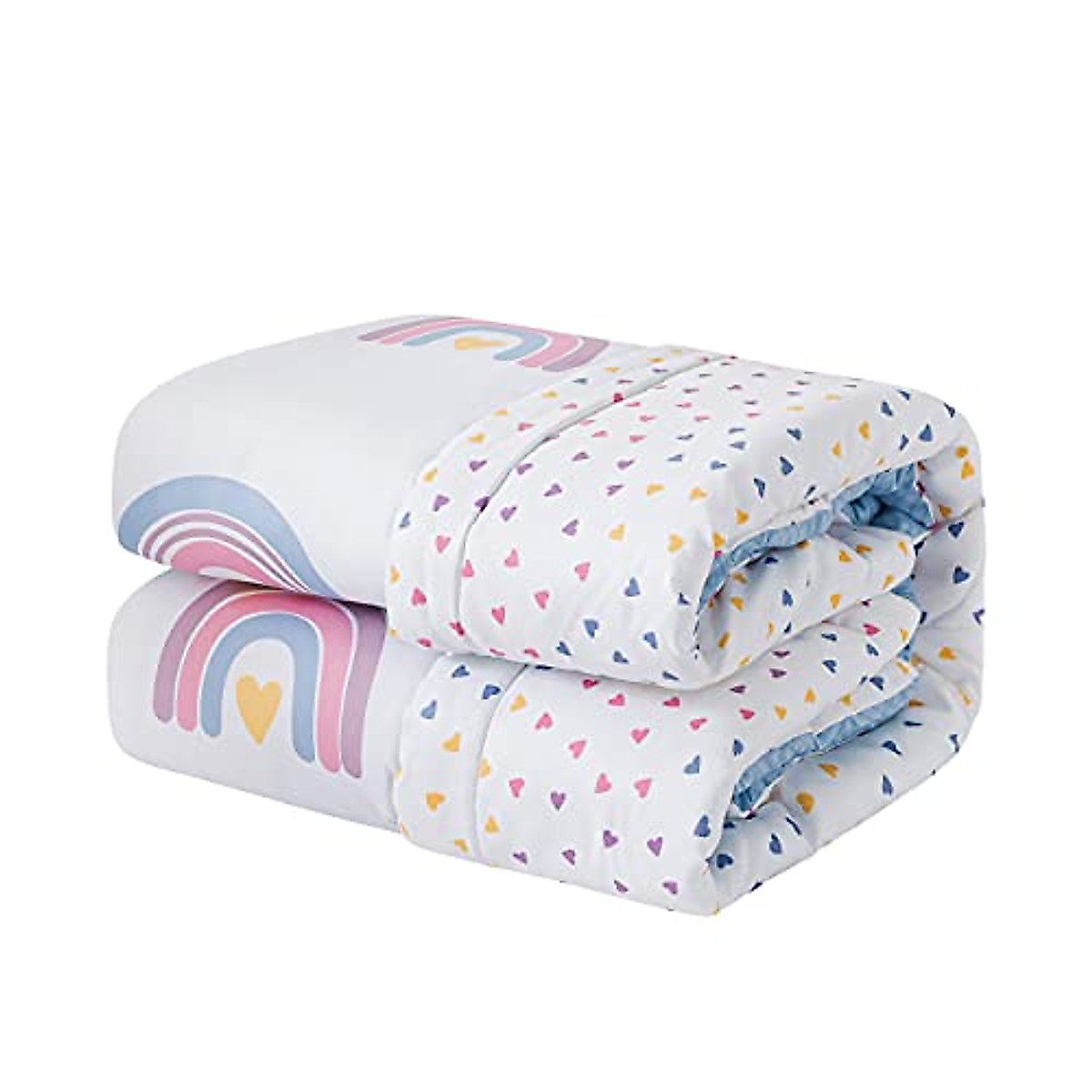 Hearts & Rainbow Crib Bedding Set - 3-Piece, Includes Quilt, Fitted Crib Sheet, and Changing Pad Cover - Rainbow Baby Crib Bedding, Farmhouse Nursery Décor, Baby Room Decorative Set for Girls