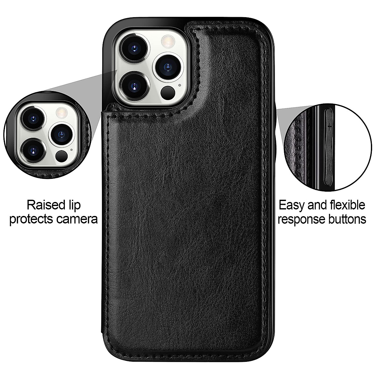 HianDier for iPhone 14 Pro Case with Card Holder Wallet Case for Women Men PU Leather Kickstand Protective Case Magnetic Closure Shockproof Case for iPhone 14 Pro Phone Case, Black
