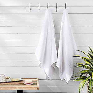 Amazon Basics Quick-Dry Bath Towels - 100% Cotton, 2-Pack, White