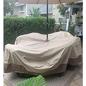 Patio Table Chair Set Cover with Umbrella Hole Water-Resistant Outdoor Furniture Cover Rectangular / Oval Veranda Garden Table Covers (108x82x23in)