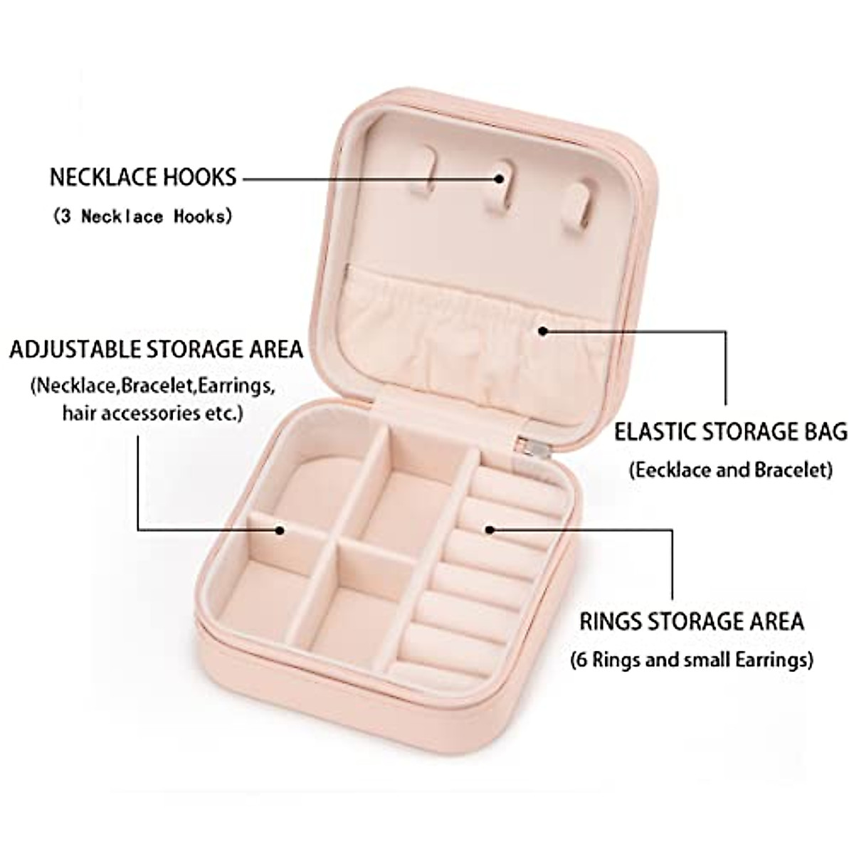 Mini Jewelry Travel Case,Small Jewelry Box,Traveling Jewelry Organizer,Portable Jewellery Storage Holder for Rings Earrings Necklace Bracelet Bangle Organizer,Boxes Gifts for Girls Women(PU-Pink)] 1 Pack