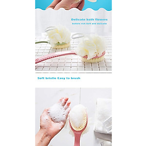 AARainbow 2 Packs Shower Body Brush with Bristles and Loofah, Back Scrubber Mesh Sponge with Curved Long Handle for Skin Exfoliating Bath, Massage Bristles Suitable for Men and Women (1Gray+1Pink)