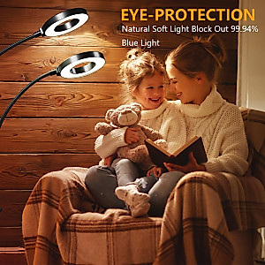 AWLYLNLL LED Desk Lamp with USB Adapter, Eye-Caring Gooseneck Ring Light, 3 Modes 10 Brightness Adjustable 10W Desk Light for Makeup Reading Bed Headboard (Metal)