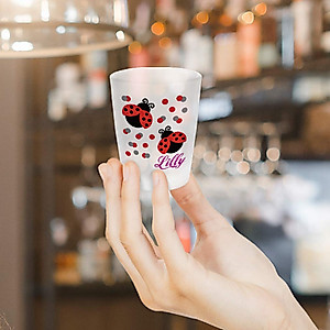 Personalized Custom Text Two Cute Ladybugs Ceramic Shot Glass Cup