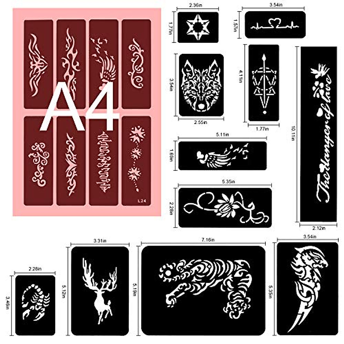 Konsait 123pcs Large Temporary Tattoos Stencils, 20 Sheets Boys and Man Glitter Tattoo Kit Templates Face Painting Stencil Body Art Stencil Pack for Adults Girls Women Kids Teenager Adultssigns