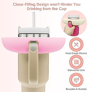 Snack Tray for Stanley 40 oz Tumbler with Handle, Upgrade Silicone Reusable Snack Bowl with 4 Compartments, Snack Bowl for Stanley Cup 40oz with Handle, Snack Tray for Stanley Cup Accessories (Pink)