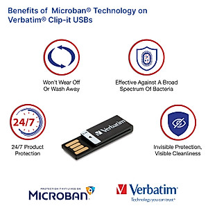 Verbatim 8GB Clip-It USB 2.0 Flash Drive Cap-less Thumb Drive Resistant to Water, Dust, and Static Discharge 3 Pack - Black, White, Red 98674