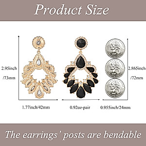 VANGETIMI Black Fashion Rhinestone Statement Drop Dangle Earrings Large Colorful Crystal Chandelier Earrings for Women Bridal Wedding Party Prom
